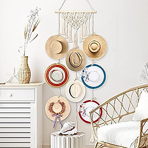 Anrkets Hat Organizer | Hat Wall Hanging | Hat Hanger for Wall Storage | Bohemian Womens Hat Rack | Hand Weaving Hat Storage Hanger | Wooden Display Rack for Wide Brim and Fedoras Baseball Caps