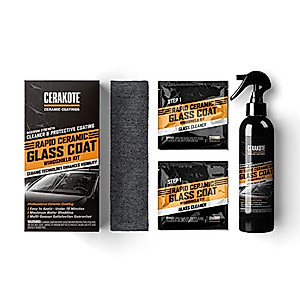 CERAKOTE® Rapid Ceramic Glass Coat Windshield Kit (8 oz Bottle)– Max Strength Rain Repelling Coating – Easy to Apply – Includes Glass Cleaner – Long Lasting Ceramic Formula – Maximum Water Shedding