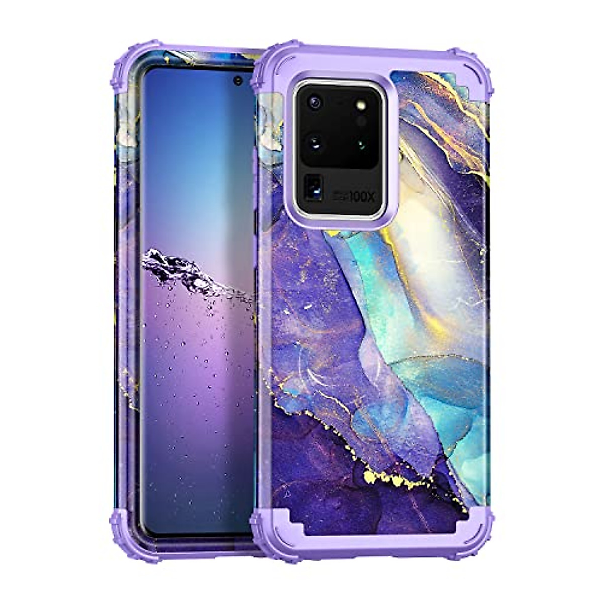 Rancase Compatible with Galaxy S20 Ultra Case,Three Layer Heavy Duty Shockproof Protection Hard Plastic Bumper +Soft Silicone Rubber Protective Case for Samsung Galaxy S20 Ultra 6.9 inch,Purple