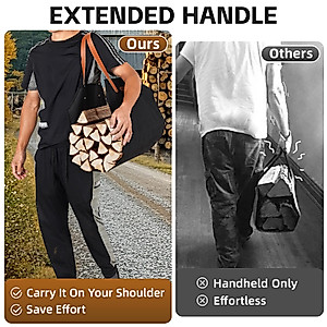 Permade Firewood Carrier with Real Leather Handles, Log Carrier for Firewood Canvas, 38.4x17.3inch Wood Carrier for Fireplace, Water Resistant Firewood Tote Bag, Stove, Outdoor Camping - Black