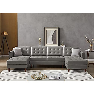 Aoowow Convertible Modular Sectional Sofa Couch U Shaped with Reversible Chaise PU Faux Leather (Grey)
