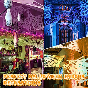 SelfTek 650 Sqft Giant Spid-er Web Halloween Decorations,Beef Netting Stretchy Spid-ers Webbing, Cut-Your-Own Flexible Large Outdoor Spid-er Web Gauze Spid-erwebs Cobwebs for Halloween Decor