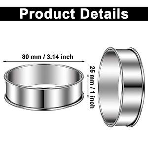 Boao 16 Pieces Crumpet Rings English Muffin Rings Double Rolled Tart Rings Stainless Steel Muffin Rings Round Muffin Tart Ring Molds for Home Baking(3 Inch)