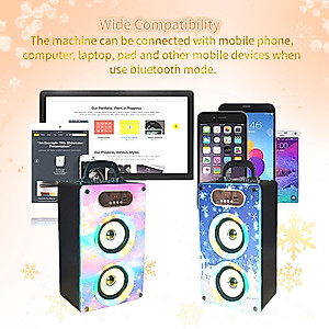 KaraMuizi Wooden Bluetooth Karaoke Machine with 2 Wireless Microphones, Wireless Speaker with LED Music Speaker MP3 Player for Kids and Adult for for Party Birthday Gift (Wireless Microphones,Cloud)