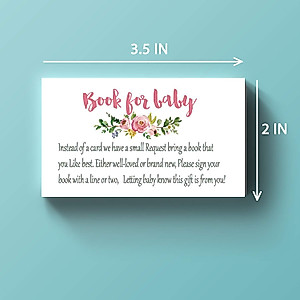 Pink Flowers Books for Baby Shower Request Cards (50 Pack), Baby Shower Invitation Inserts.