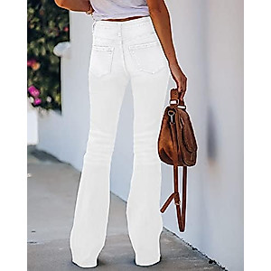 Koinshha Womens High Waisted Jeans Flare Stretch Boyfriend Casual Bootcut Denim Pants White