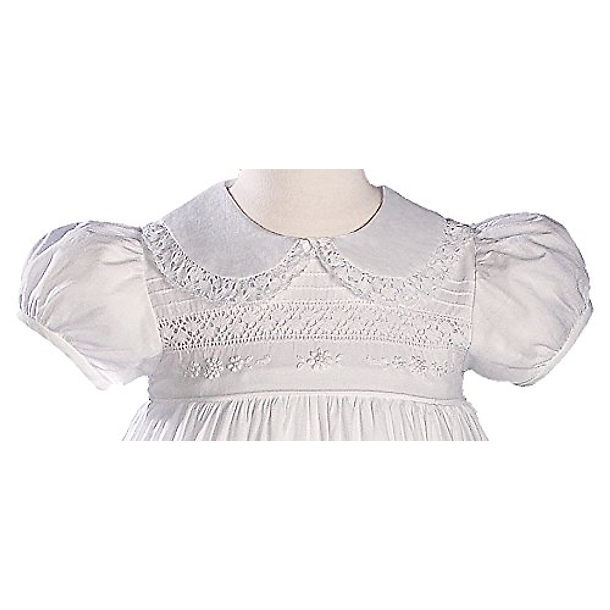 33" White Cotton Short Sleeve Christening Gown Baptism Gown with Hand Embroidery 3M