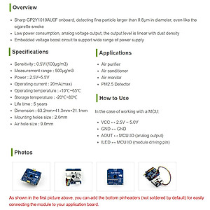 Waveshare Dust Sensor Detector Module with Sharp GP2Y1010AU0F Onboard for Measuring PM2.5 Air Purifier Air Conditioner Monitor
