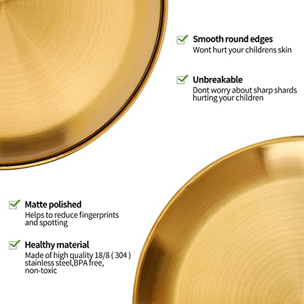 Stainless Steel Dinner Plate, 304Rutian 9" Metal Round Dinner Dishes for Adults, Reusable and Dishwasher Safe, Serving Camping Salad Plate for Home,Outdoor Camping, Snack,and BBQ,Set of 4