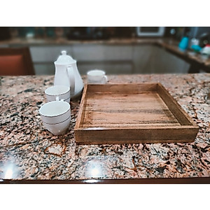 Natural Brown Wood Large Square Shaped Rustic Wooden Serving Tray Farmhouse Decor Square Top Breakfast Trays Tea Cheese Board Coffee Table