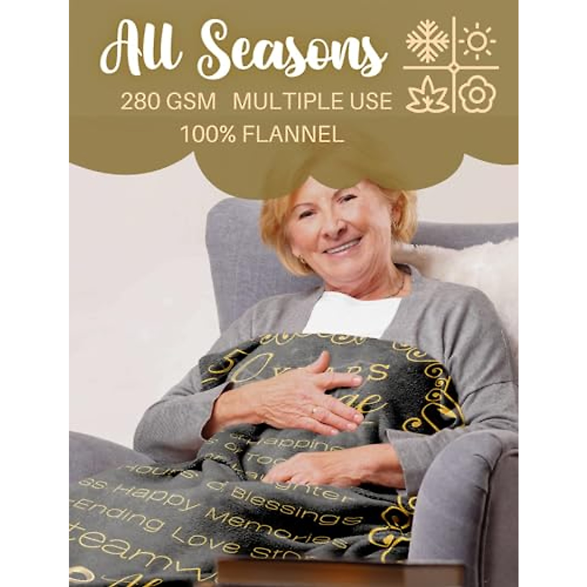 InnoBeta 50th Wedding for Couple and Parents, Valentine's Day Gifts, 50th Anniversary Blanket for Golden Wedding, Soft Throw Blanket 50"x65"