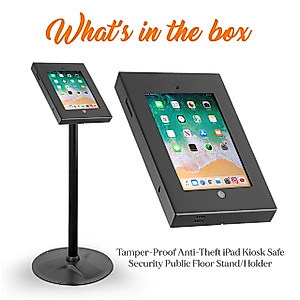Pyle Anti-Theft Tablet Security Stand Kiosk - Heavy Duty Aluminum Metal Floor Standing Mount Tablet Case Holder Display w/ 37.80 Inch Pole Height, Designed for iPad 2 3 4 Air Tablets -PSPADLK45 Black