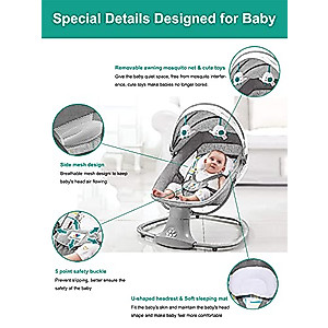 Baby Swing Baby Cradle Portable Infant Bouncer Adjustable Baby Motorized Rocker with Bluetooth Music Speaker and 5 Swaying Gears Preset Lullabies and Smooth Remote Control (Mocha Grey)
