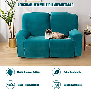Loveseat Recliner Slipcover, 2 Seat Stretch Reclining Love Seat, Slipcover Recliner Loveseat Sofa Cover with Side Pocket, Anti-Slip Elastic Chair Covers Furniture Protector for Kids, Pets, Dog and Cat