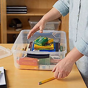 Rubbermaid Cleverstore Home Office Organization 16 Quart Latching Stackable Plastic Storage Tote Container with Lid, Clear (12 Pack)