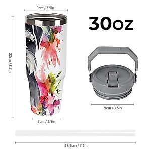 HJUQNGF 30oz Stainless Steel Insulated Tumbler with Flip Lid & Straw, Leakproof Travel Mug for Car, Schnauzer Double Wall Vacuum Thermal Coffee Cup with Handle, Spill-Proof Design for Hot/Cold Drinks