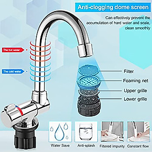 Ticarus Foldable Kitchen Faucet 360 Dgree Sink Water Tap Single Handle Cold & Hot Water Mixer Copper Faucet for RV Boat