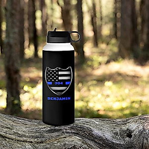 winorax Police Officer Gifts Personalized Police Water Bottle Back The Blue US Flag Police Academy Graduation Gifts for Men Women Cops Retirement Sports Bottles Cups Stainless Steel 12oz 18oz 32oz