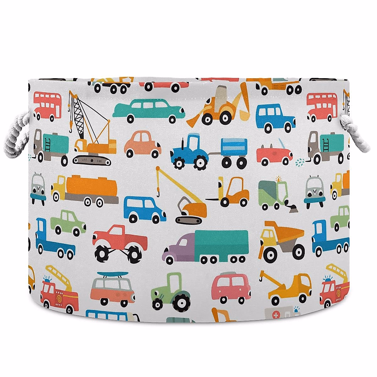 Construction Transports Theme Large Storage Basket for Toys Storage Bin Box Laundry Basket for Home Decor, Pet Toy, Blankets