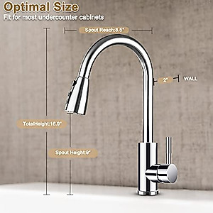 Upgrade Pull Down Kitchen Sink Faucet - Single Handle Kitchen Faucet with Sprayer,Commercial Low Lead High Arc with Deck Plate,Stainless Steel Brushed Nickel