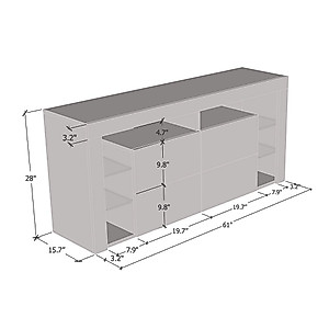 Meble Furniture Minelli TV Stand for TVs up to 70", Modern High Gloss 61" Entertainment Center, TV Media Console with Storage Cabinets and LED Lights