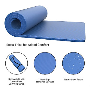 Foam Sleeping Pad for Camping - 0.75-Inch-Thick Waterproof Sleep Pad with Carry Straps for Cots, Tents, or Sleepovers by Wakeman Outdoors (Blue)