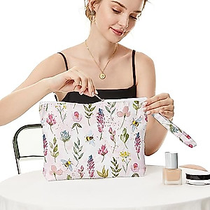 Fokongna Wet Bag, Wet Dry Bag, Makeup Bag, Toiletry Bag, Waterproof Large Capacity Travel Cosmetic Bag, Zipper Pouch for Women, Girls Mo Wife Sister Friends Baby Diaper Bag Bee Wildflower gifts