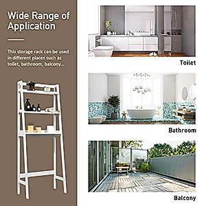 Tangkula Bathroom Space Saver, Over The Toilet Storage Rack, Free Standing 3-Shelf Bathroom Organizer, Multifunctional Bathroom Toilet Rack (White)