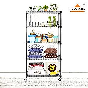 EZPEAKS 5-Shelf Shelving Units and Storage on Wheels with Shelf Liners Set of 5, NSF Certified, Adjustable Carbon Steel Wire Shelving Unit Rack for Garage, Kitchen, Office(63H X 30W X 14D)