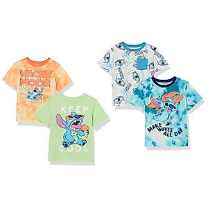 Amazon Essentials Disney | Marvel | Star Wars Toddler Boys' Short-Sleeve T-Shirts (Previously Spotted Zebra), Pack of 4, Stitch Beach, 4T