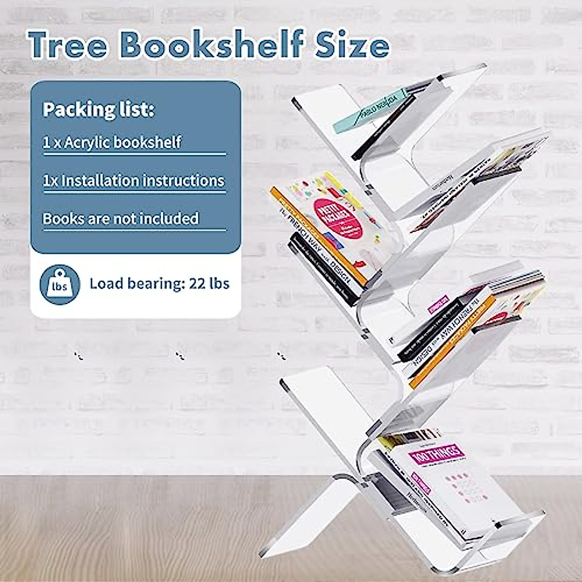 Nalwort Acrylic Tree Bookcase, 6 Tier Standing Bookshelf, Tree Bookshelf, Clear Modern Book Shelf Organizer, Storage Rack for Bedroom, Open Bookcase for Living Room, Office
