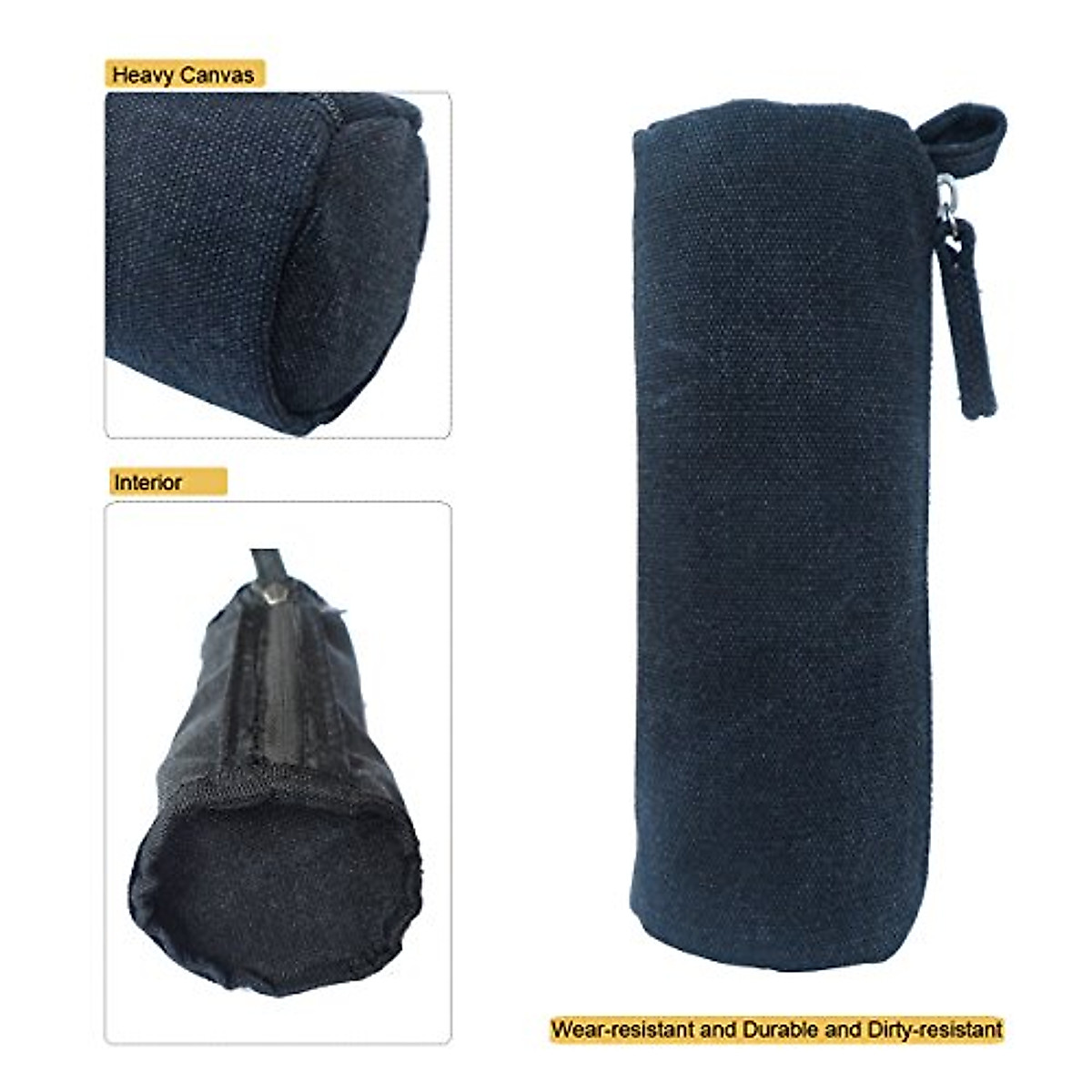 Enyuwlcm Heavy Canvas Stationery Simple Small Pencil Case and Durable Black Pencil Pouch Bag with Handmade Zipper Set of 2