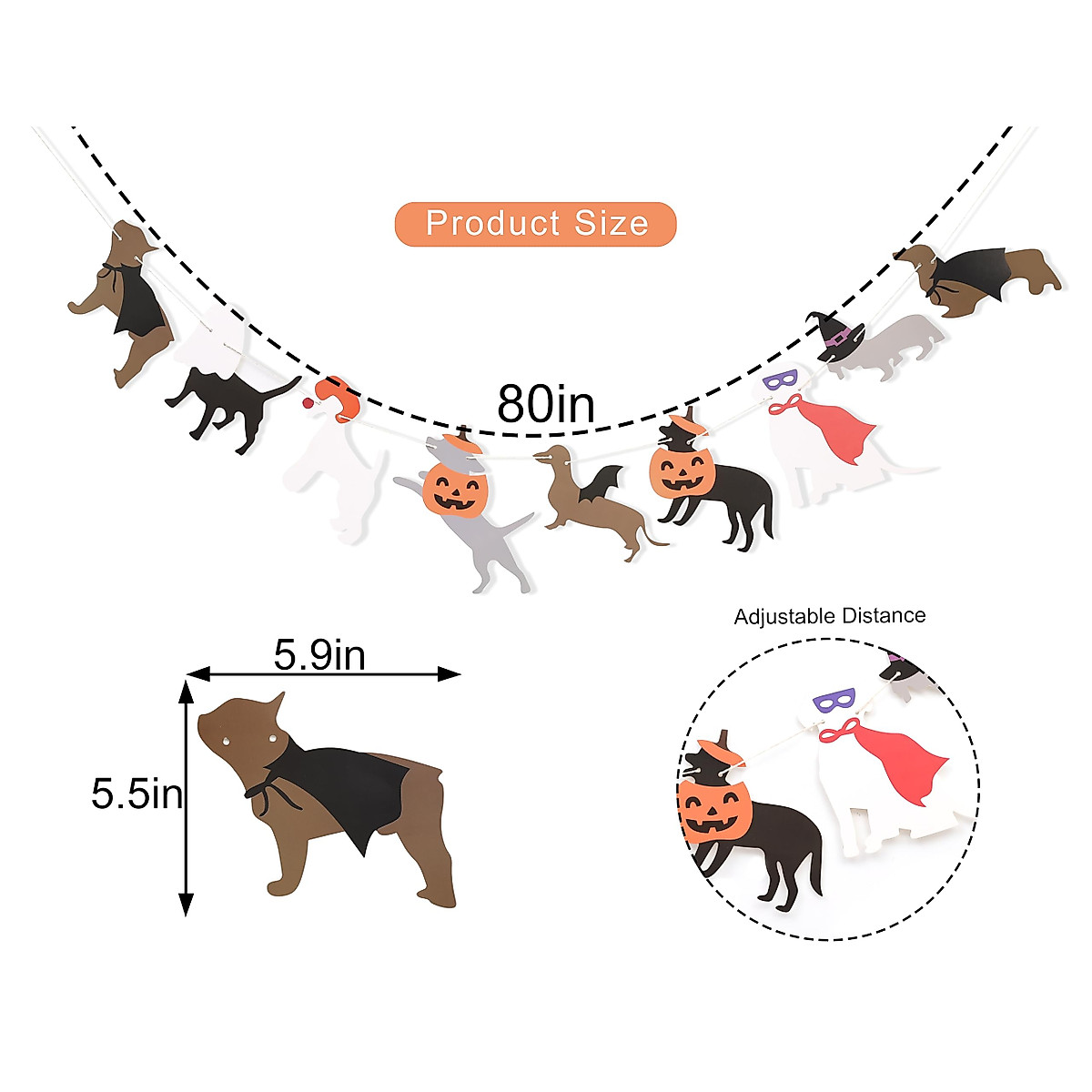 Halloween Dog Garland - Halloween Spooky Dogs Banner, Cute Witch Hat Pumpkin Puppy Dog Hanging Banner, Halloween Puppy Theme Wall Decor