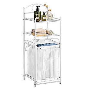 VECELO Laundry Hamper with Removable Liner Bag, Tilt Out Clothes Basket and 2-Tier Storage Organizer Design, for Bathroom/Bedroom/Nursery, White