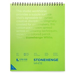 Stonehenge 100% Cotton Medium Weight Spiral Journal, White, 11 x 14 inches, 250gsm, 32 Sheets for Dry Media