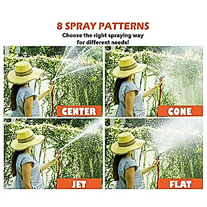 Garden Hose Nozzle | Hose Spray Nozzle | Water Hose Nozzle Sprayer | Heavy Duty 8 Adjustable Watering Patterns, Slip and Shock Resistant for Watering Plants, Cleaning, Car Wash and Showering Pets