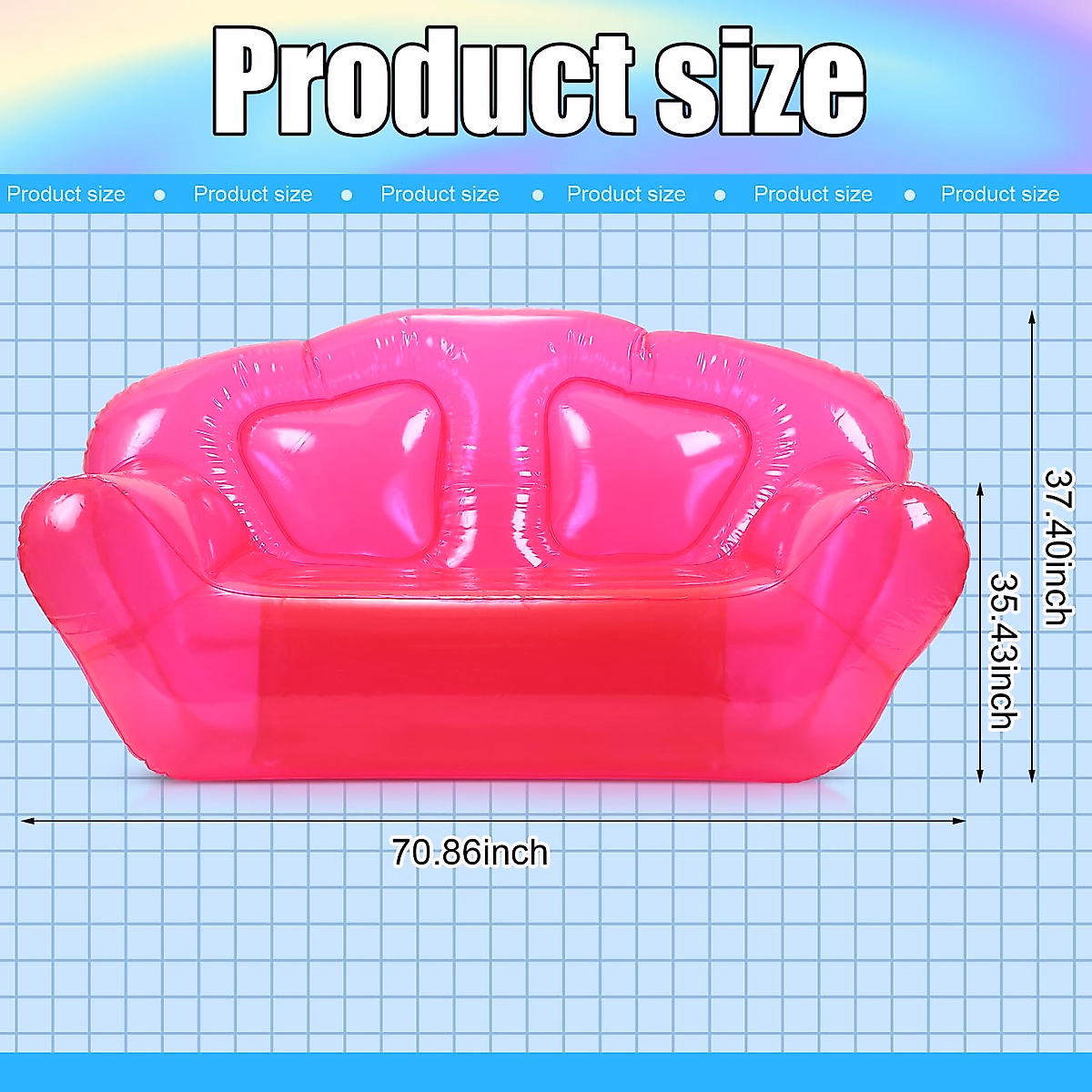Kigley Inflatable Chair Blow up Couches Transparent Inflatable Sofa Seat Yard Patio Portable Inflatable Furniture Air Couch for Outdoor Indoor Camping Beach Room(66.14 x 39.37 x 37.4 Inch,Pink)