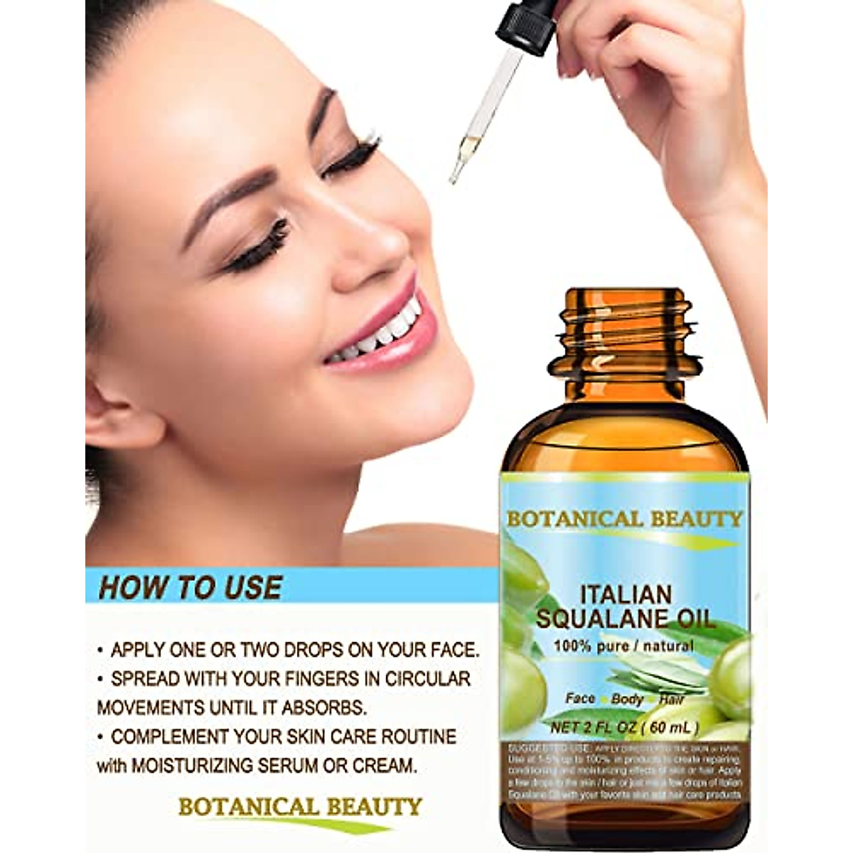 Botanical Beauty SQUALANE Italian Olive. 100% Pure Natural Undiluted Oil. 1 fl.oz- 30ml. 100% Ultra-Pure Moisturizer for Face, Skin, Body, Hair. Reliable 24/7 Skincare Protection