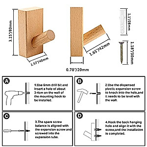 Natural Wood Coat Hooks,Wood Wall Hooks Hat Rack,Wooden Coat Hooks Wall Mounted,Modern Wall Mounted Coat and Hat Rack,Heavy Duty Hooks(Rectangle-Beech,3Pack)