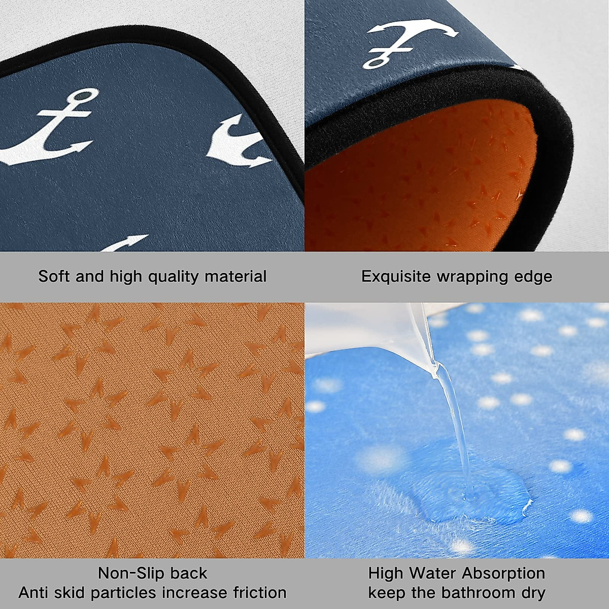 ALAZA Anchor Nautical Blue Ocean 2 Piece Kitchen Rug Floor Mat Set Runner Rugs Non-Slip for Kitchen Laundry Office 20" x 28" + 20" x 48"