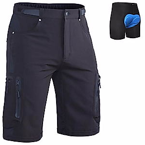 Ally Mens MTB Mountain Bike Shorts 4D Padded Baggy Bicycle Cycling Biking Bike Shorts Lightweight Loose-fit (Black, Large)