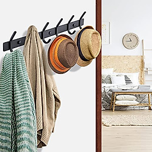 Piyl Coat Rack Wall Mount 17 '' Heavy Duty StainlessSteel, Coat Hook for Hanging Coats ,Metal Hooks Rack With 6 Double Hooks Coat Hanger Wall Mounted for Coat Hat Robe Clothes Bathroom Entryway ,Black