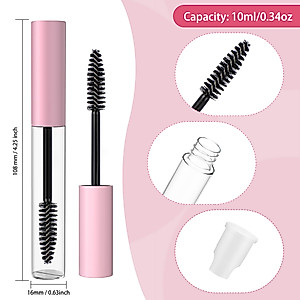 RONRONS 24 Pieces 10ml Mini Mascara Tube Empty Castor Oil Container with Pink Cap Eyelash Wand Brush and Rubber Inserts for Home and Travel DIY Makeup Artist