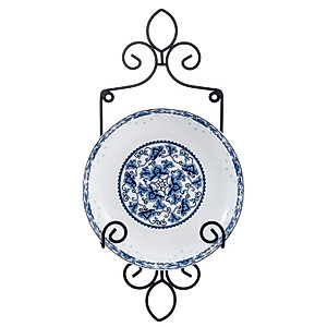 MyGift Wall-Mounted Vertical Single Plate Holder Rack with Vintage Black Metal Decorative Scrollwork Design, Holds Plates Up To 8 Inches