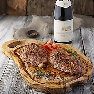 Forest Decor Olive Wood Cutting Board, Wooden Board with Juice Groove, Steak Board for Barbeque, Grilling Meat, Handcrafted Charcuterie Cheese Serving Board, Chopping and Carving Block, 16x6.5