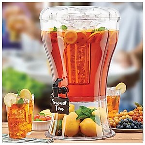Buddeez 3.5 Gallon Beverage Dispenser - Clear Drink Dispenser, 3.5 Gallon Plastic Beverage Dispenser comes with Stand, Spigot, Ice Cone, Large Punch Dispenser for Parties (Bonus Chalkboard ID Tag)