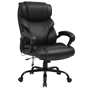Big and Tall Office Chair 400lbs Wide Seat Ergonomic Office Chair with Lumbar Support Arms High Back PU Leather Executive Task Computer Chair,Black