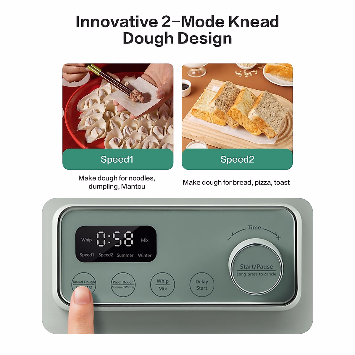 MOKKOM Electric Dough Maker with Proof Dough Function, Microcomputer Timing, 4.5Qt 304 Stainless Steel Bowl, Dough Mixer with Stuffing Blade, Green