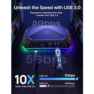 JSAUX RGB Docking Station for Steam Deck & ROG Ally, 8-in-1 Steam Deck Dock with HDMI 2.0 4K@60Hz, Gigabit Ethernet, USB-C 3.0, Dual USB-A 3.0, USB 2.0 and 100W USB-C Charging Port-HB0801(Black)