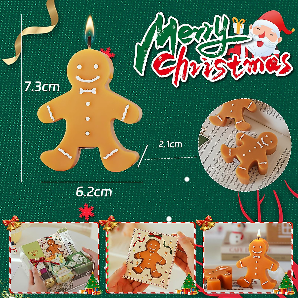1 Pack Gingerbread Man Shaped Scented Candle, Aesthetic Aroma Soy Wax Christmas Decorative Candle, Decorative Aromatherapy Candles, Prefect for Christmas Eve Party Decoration and Gift